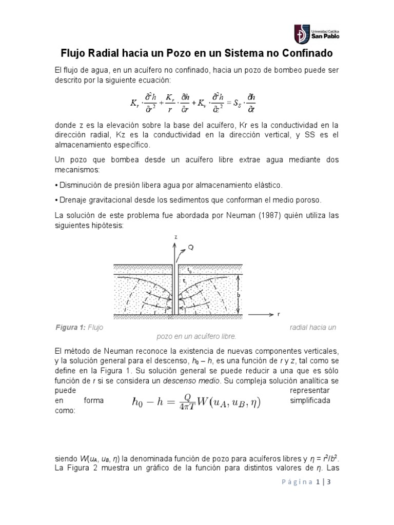 Flujo Radial Hacia Un Pozo en Un Sistema No Confinado | PDF | Agua ...