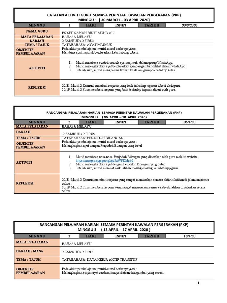 Catatan RPH Semasa PKP | PDF