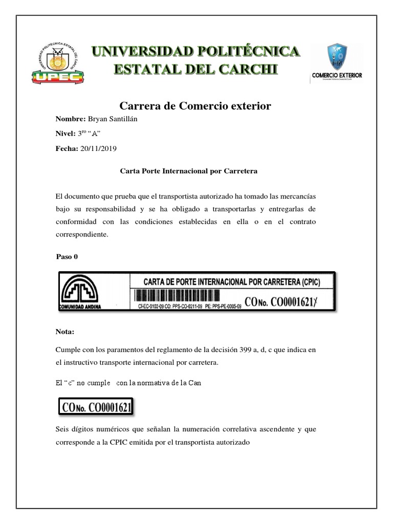 Informe de La Carta Porte Internacional Por Carretera | PDF | Transporte | Business