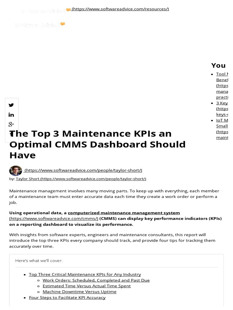 Top Maintenance KPIs For CMMS Dashboard | PDF | Performance Indicator ...