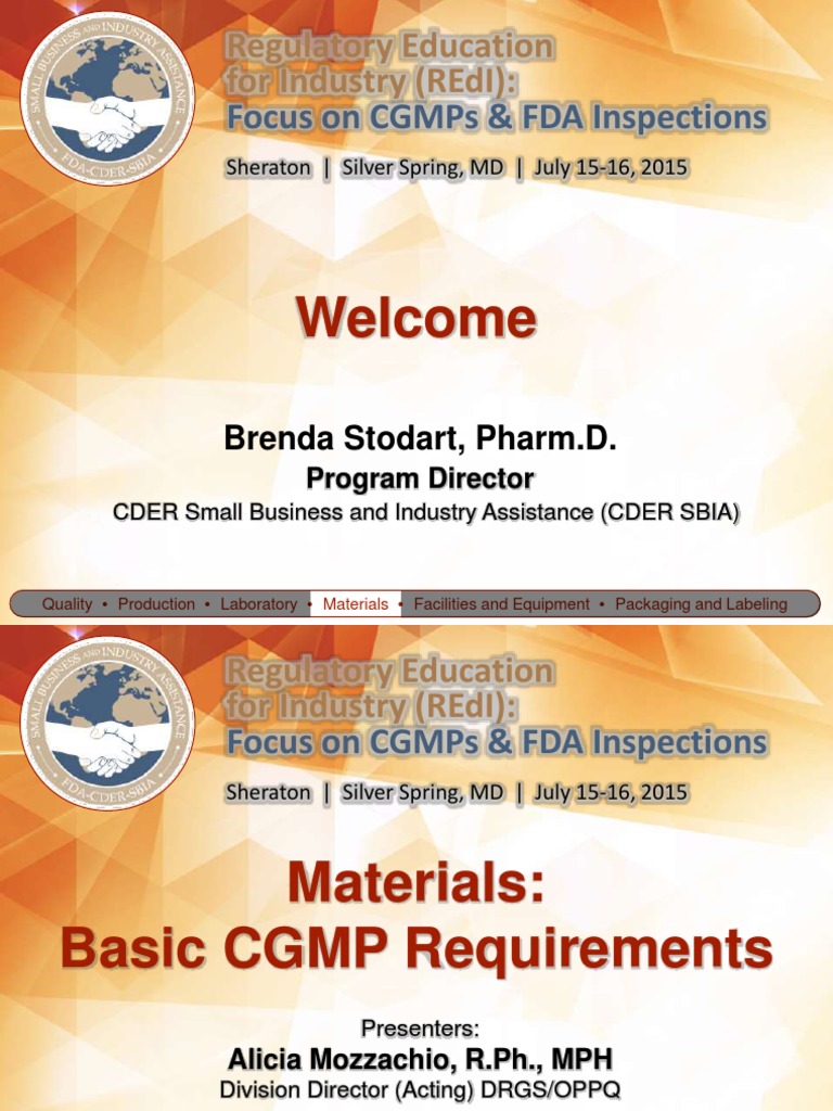 Focus On Cgmps & Fda Inspections: Welcome | PDF | Packaging And ...