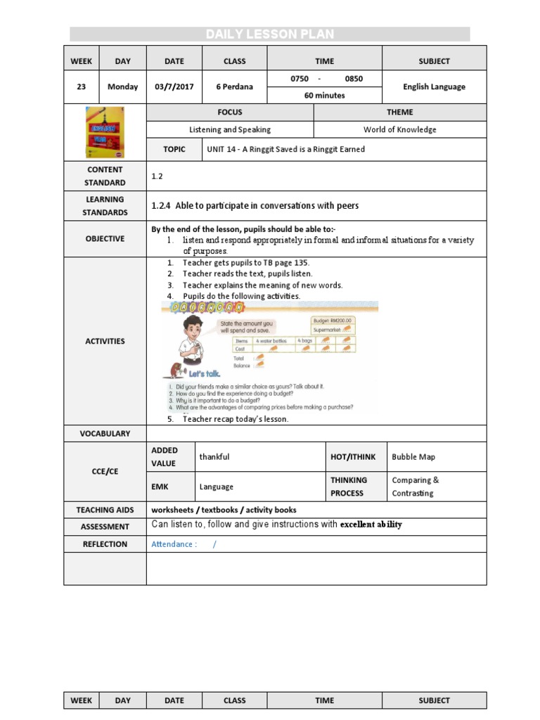 Lesson Plan for 6th Grade English | PDF | Lesson Plan | English Language