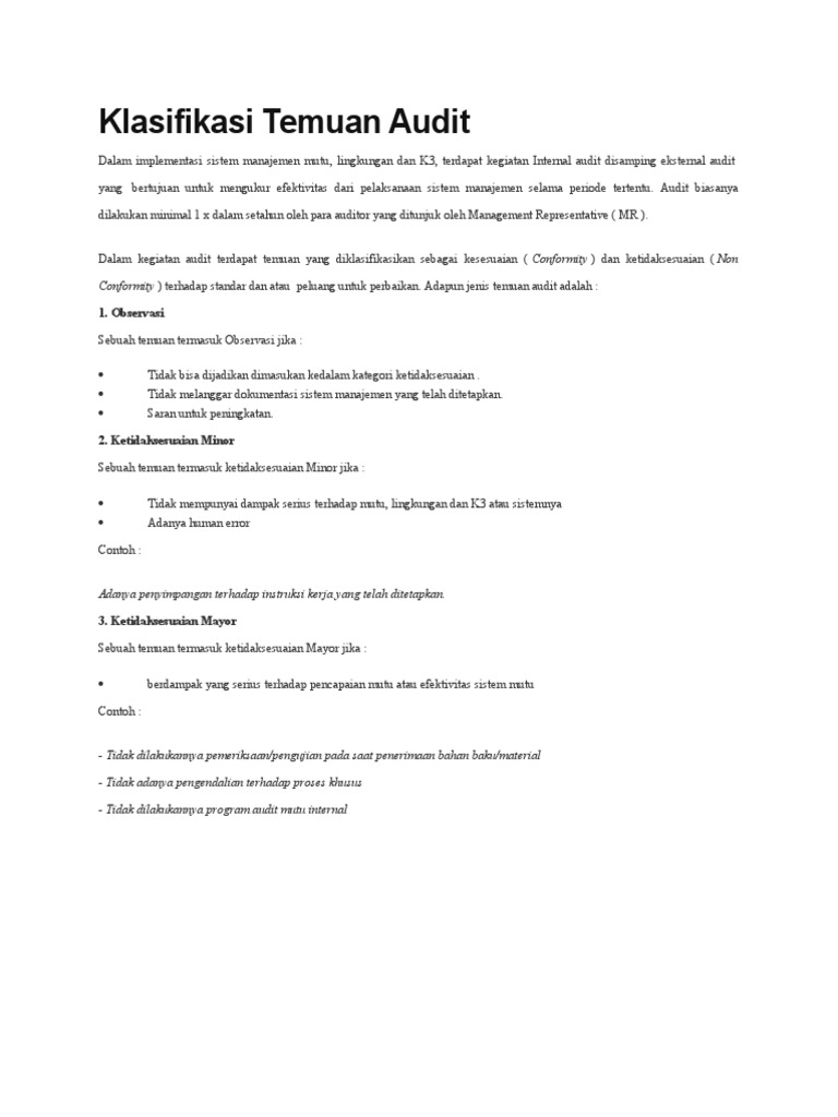 Klasifikasi Temuan Audit) | PDF