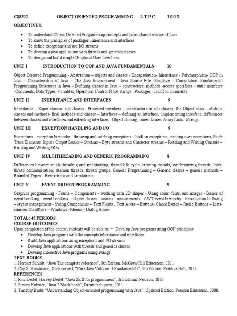 CS8392 Object Oriented Programming | PDF | Class (Computer Programming ... CS8392 Object Oriented Programming | PDF | Class (Computer Programming ...