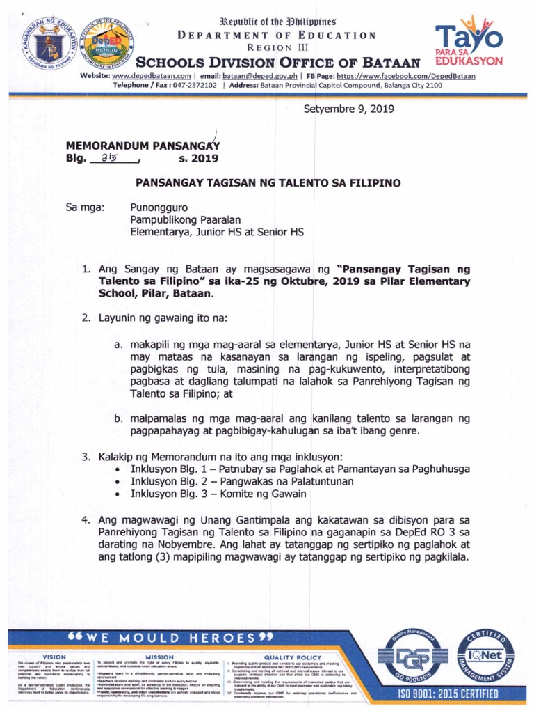 Division Memorandum 315 S. 2019 | PDF
