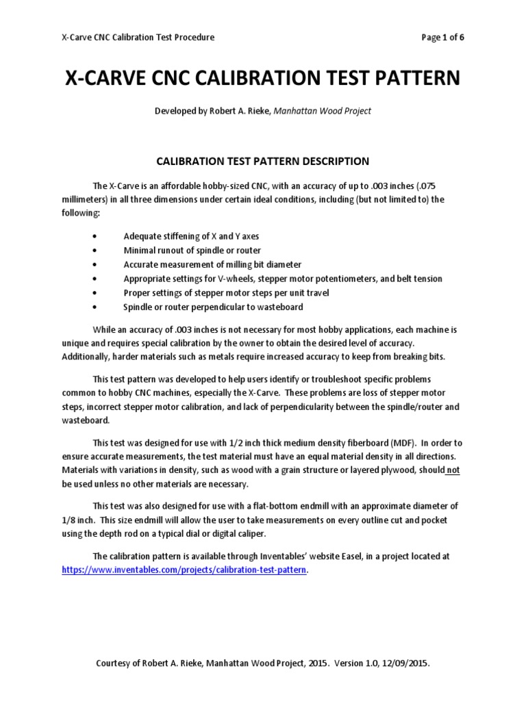 CNC Calibration Test Pattern - MWP V1-1 121415 PDF | PDF | Numerical ...