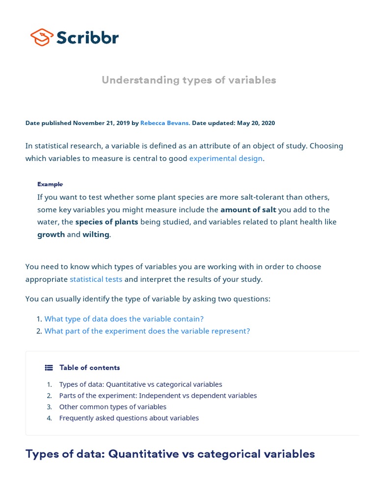 Understanding key variable types | PDF | Experiment | Dependent And ...