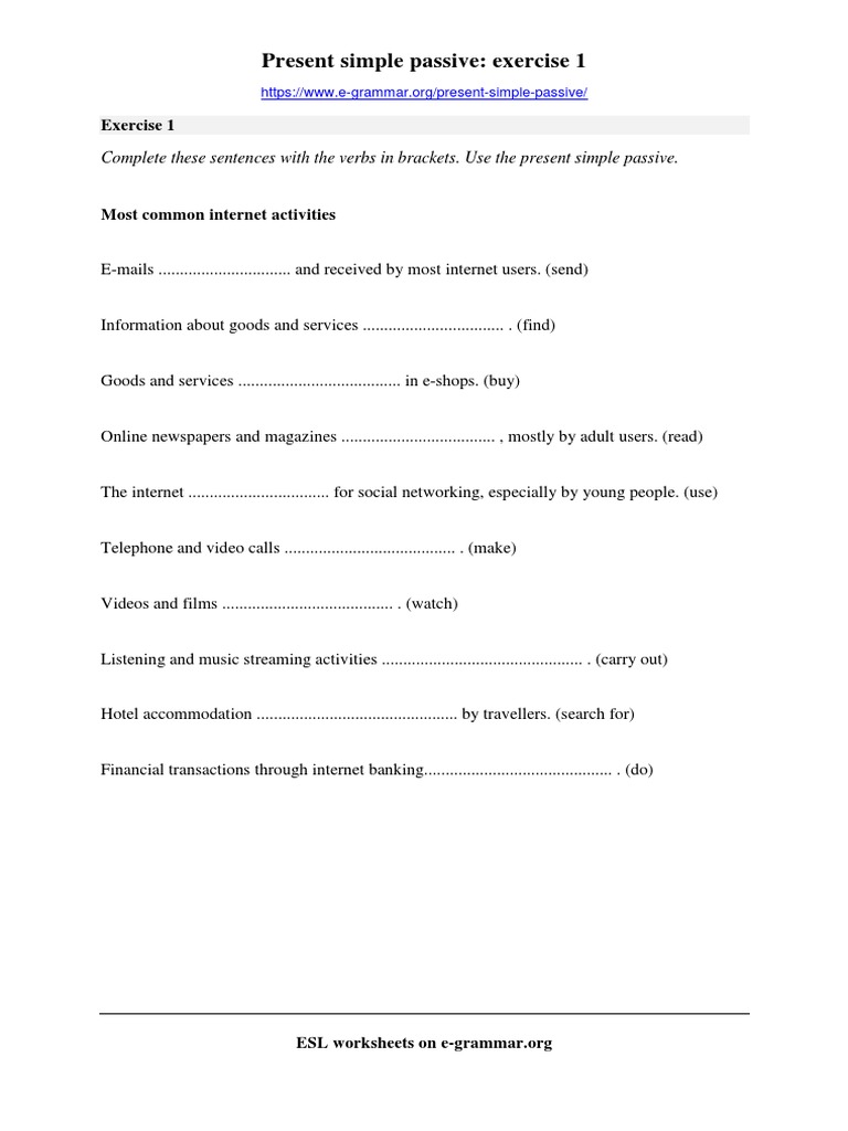 Present Simple Passive Exercise 1 PDF | PDF
