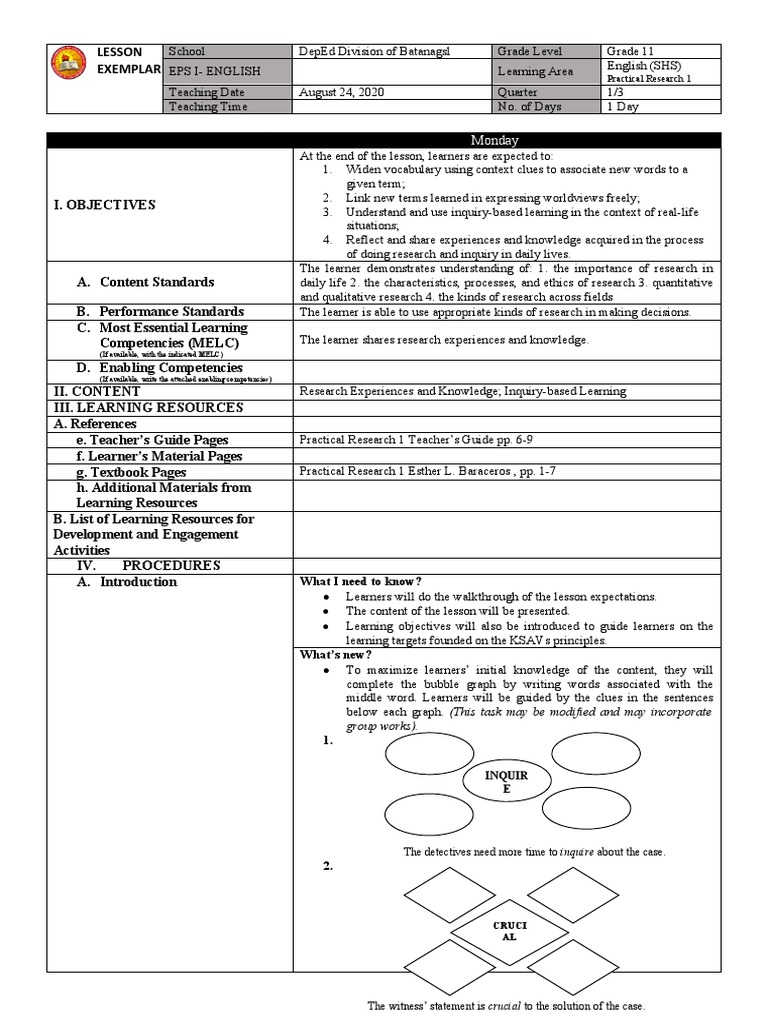 LESSON-EXEMPLAR-IN-PRACTICAL-RESEARCH-1-SHS-APPLIED-MELC-1-AND-2.docx ...