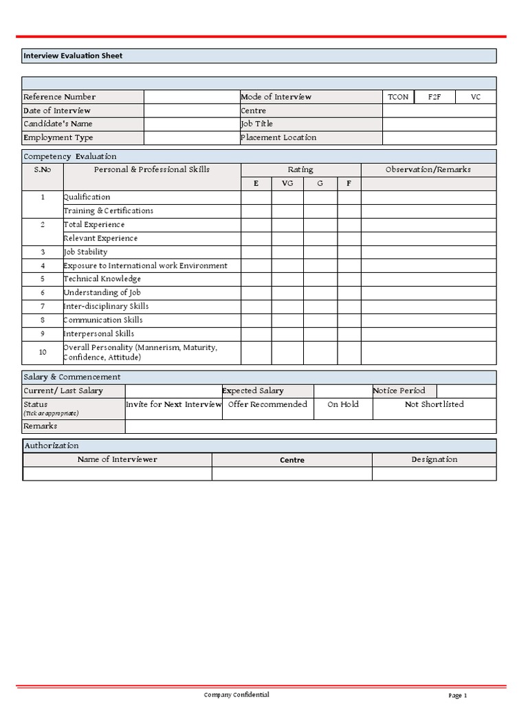 Interview Evaluation Sheet | PDF | Career & Growth