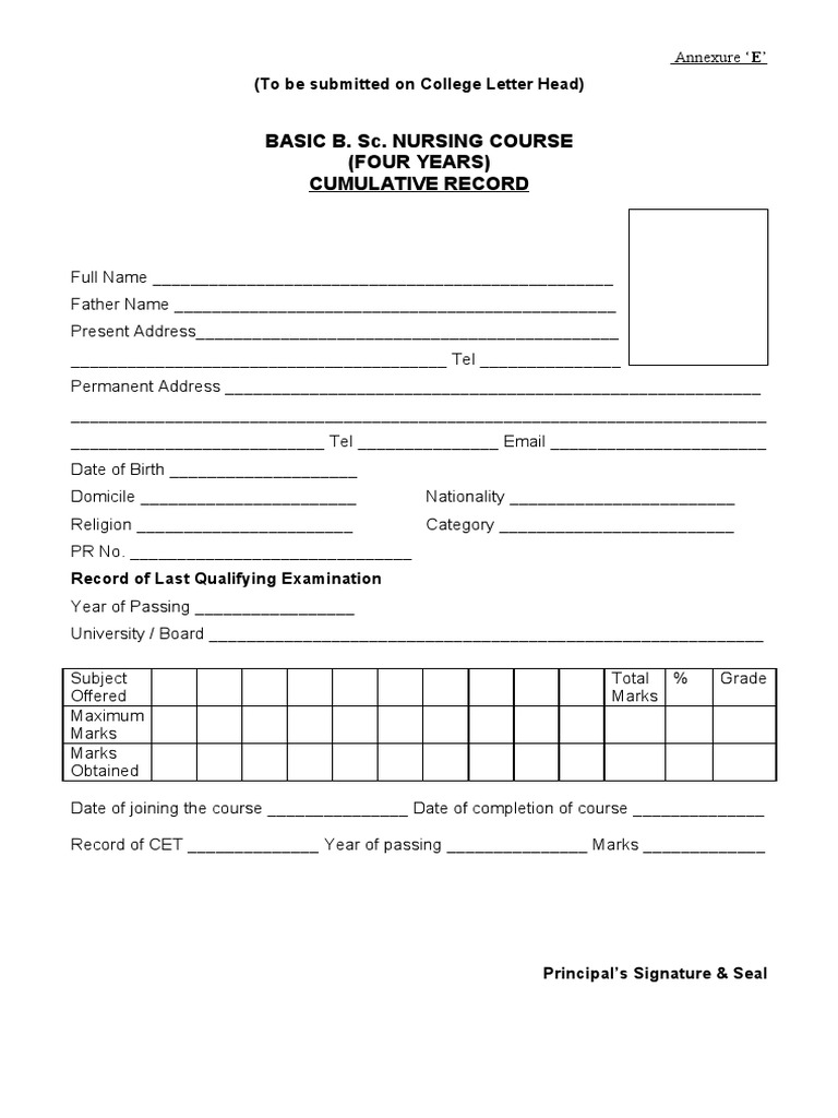 B.Sc. Nursing Cumulative Record Template | PDF | Obstetrics | Nursing