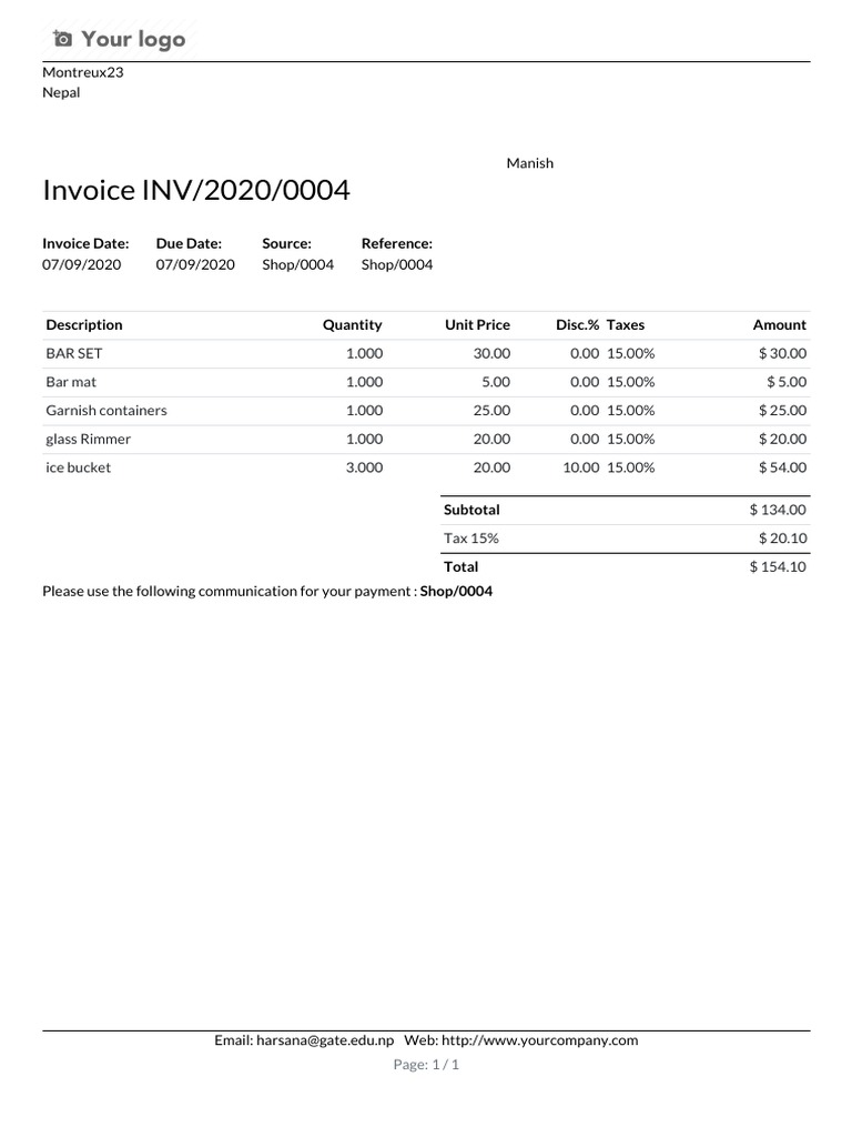 Invoice for Bar Supplies - July 2020 | PDF