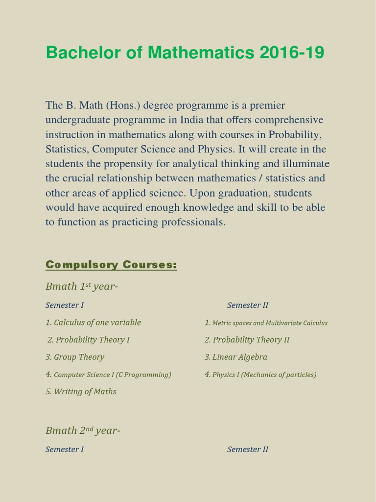 Bachelor of Mathematics 2016-19: Compulsory Courses | PDF | Teaching ...
