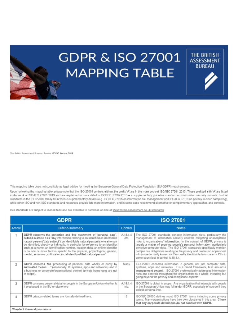 GDPR ISO 27001 Mapping Table 2 | PDF | Regulatory Compliance | Information Privacy