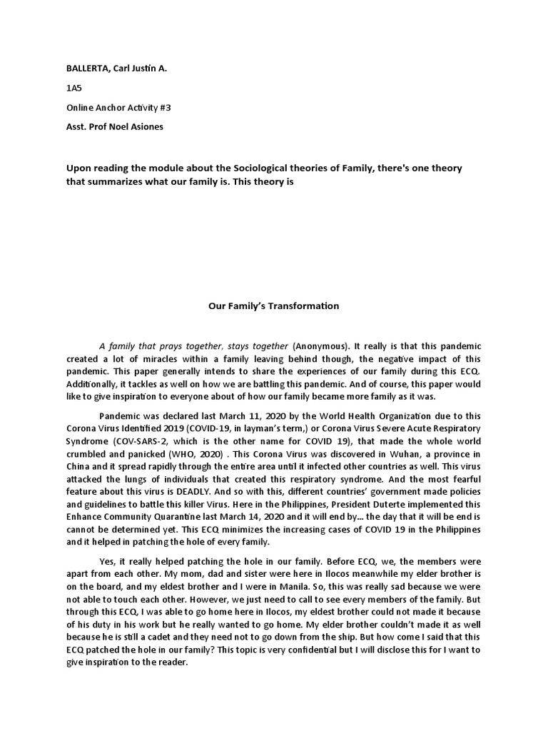 The Impact of ECQ To Our Family | PDF | Prayer | Wellness