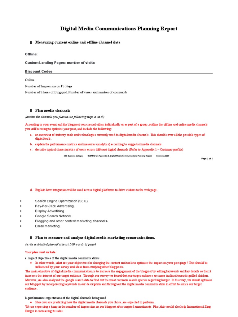 Appendix 2 - Digital Media Communications Planning Report Template V2.0219 | PDF | Search Engine ...