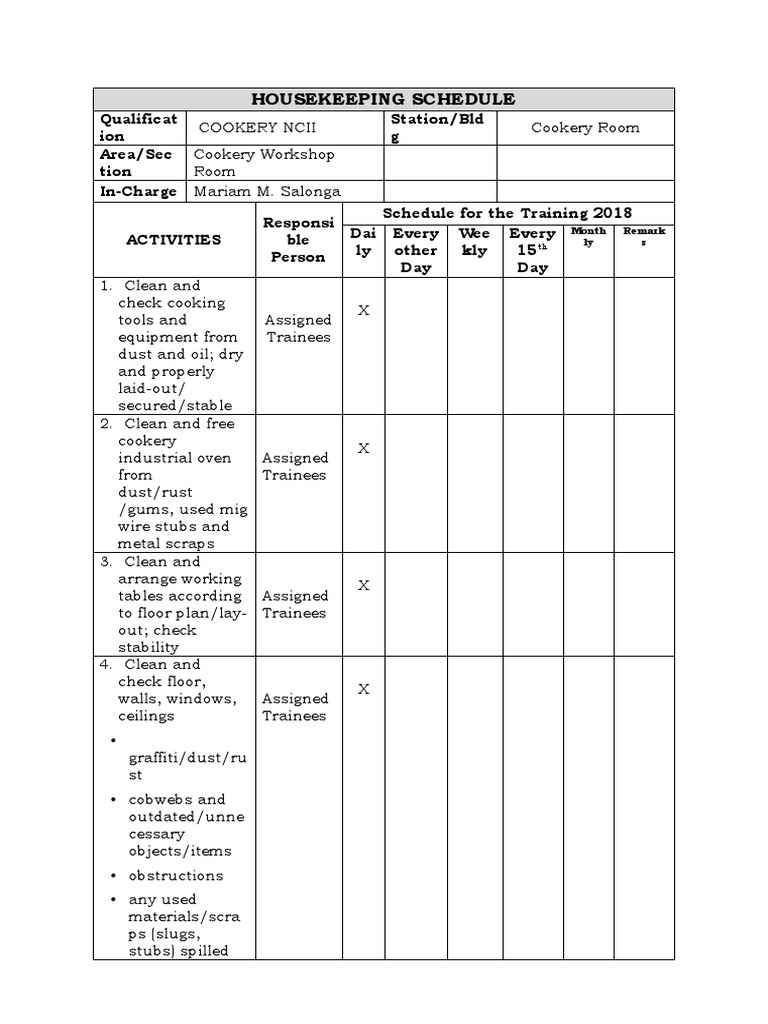 Housekeeping Schedule | PDF | Housekeeping | Economic Sectors