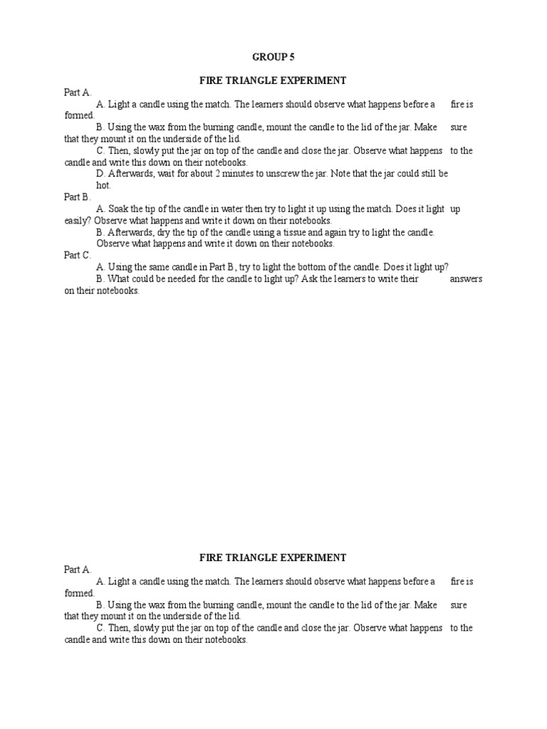 Fire Triangle Experiment | PDF | Fires | Combustion