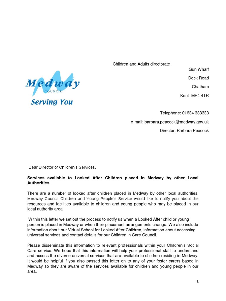 Medway S Offer Letter To Other LAs | PDF | Child Care | Relationships