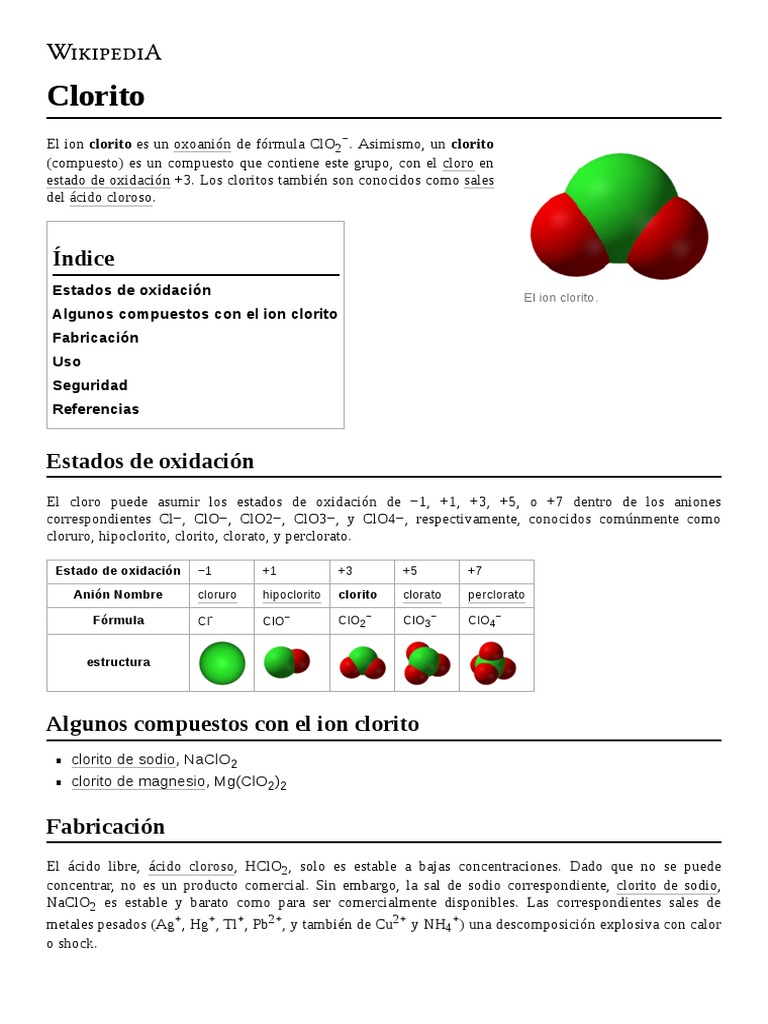 Clorito | PDF | Moléculas | Ciencias fisicas