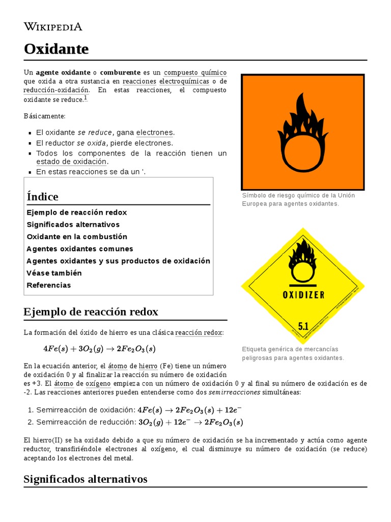 Oxidante | PDF | Agente oxidante | Redox