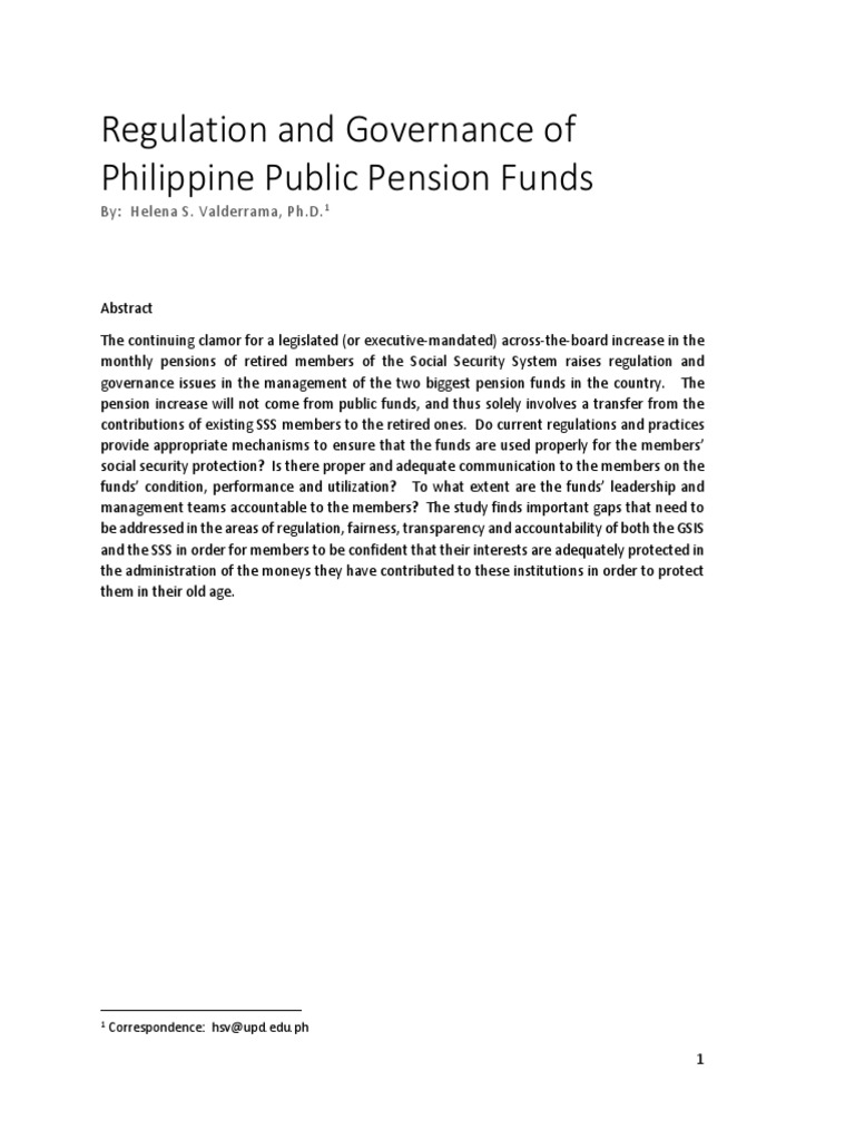 Regulation and Governance of Philippine Public Pension Funds | PDF ...