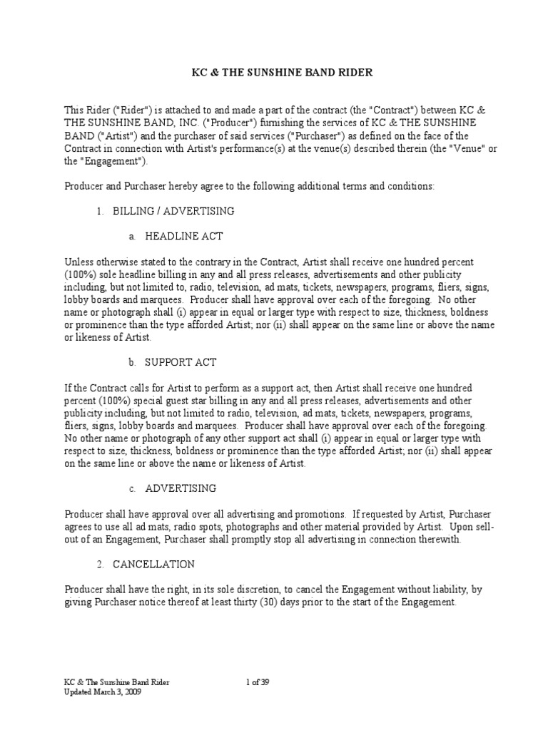 Rider - KC - THE - SUNSHINE - BAND - RIDER PDF | PDF | Indemnity ...