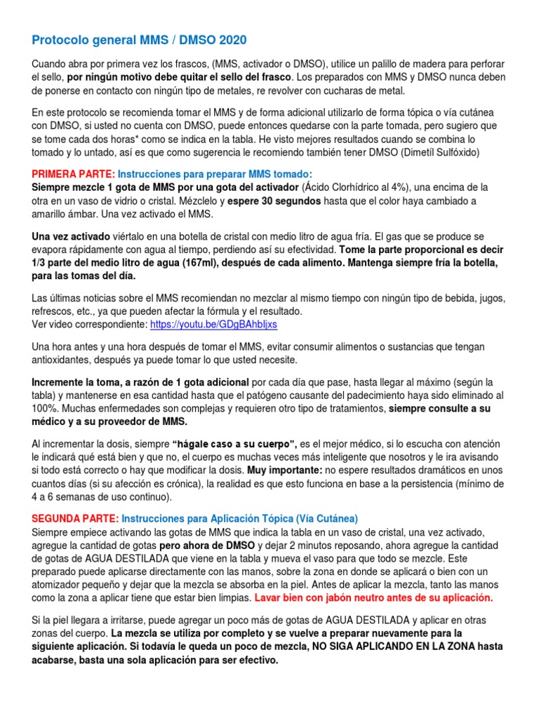 MMS Protocolo - General - 2020 | PDF | Agua | Especialidades Medicas