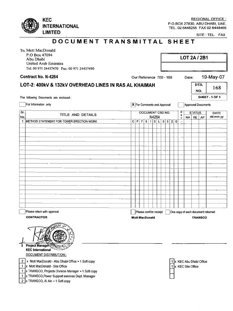 Method Statement For Tower Erection Works | PDF
