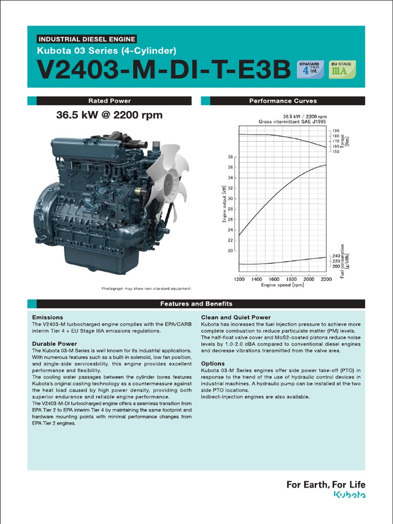 Kubota V2403 Engine Specifications | PDF | Engines | Horsepower