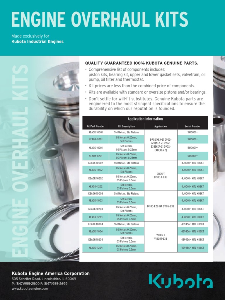 Kubota Industrial Engines Overhaul Kit-67018 - Kubota - 2019 - Overhaul - Dealer - A2 - LR | PDF ...