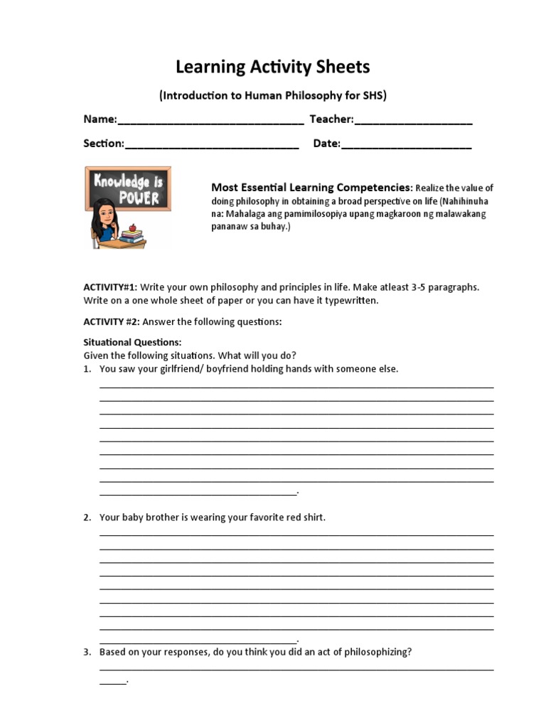Learning Activity Sheets | PDF | Philosophical Theories | Philosophical ...