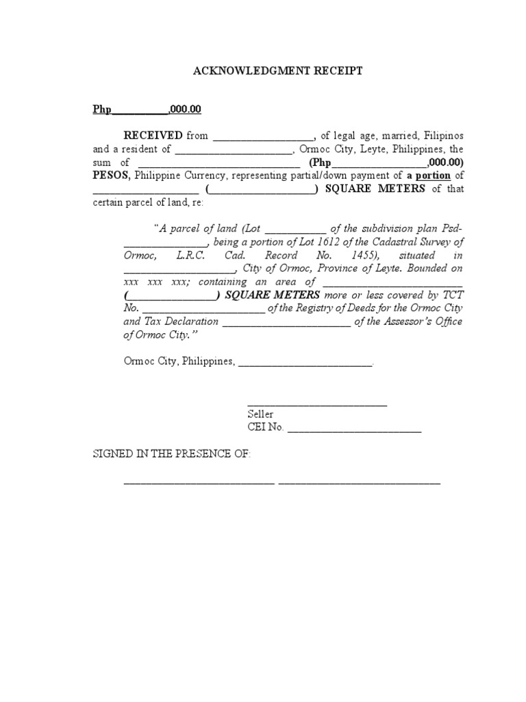 Acknowledgment Receipt (Blank) | PDF