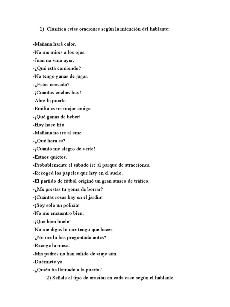 Oraciones Según La Intención Del Hablante | PDF