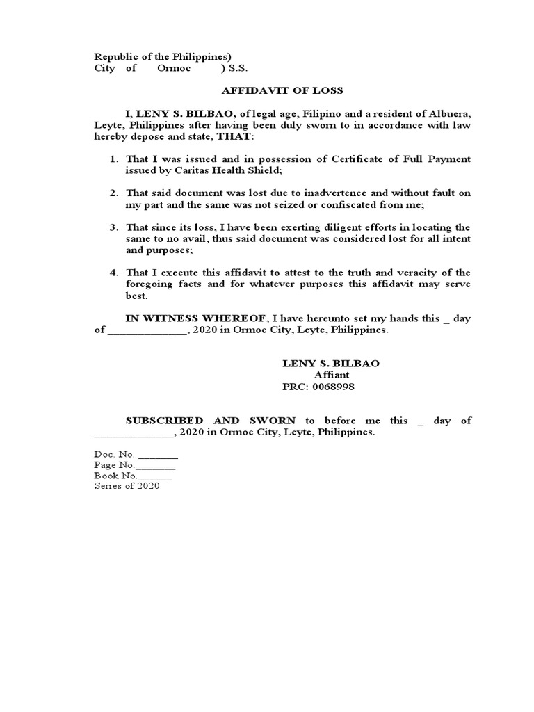 Loss (Certificate of Full Payment) | PDF