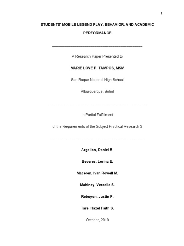 Mobile Legends and Student Performance | PDF | Survey Methodology ...