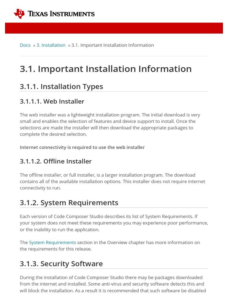 3.1. Important Installation Information - Code Composer Studio 9.3.0 ... 3.1. Important Installation Information - Code Composer Studio 9.3.0 ...