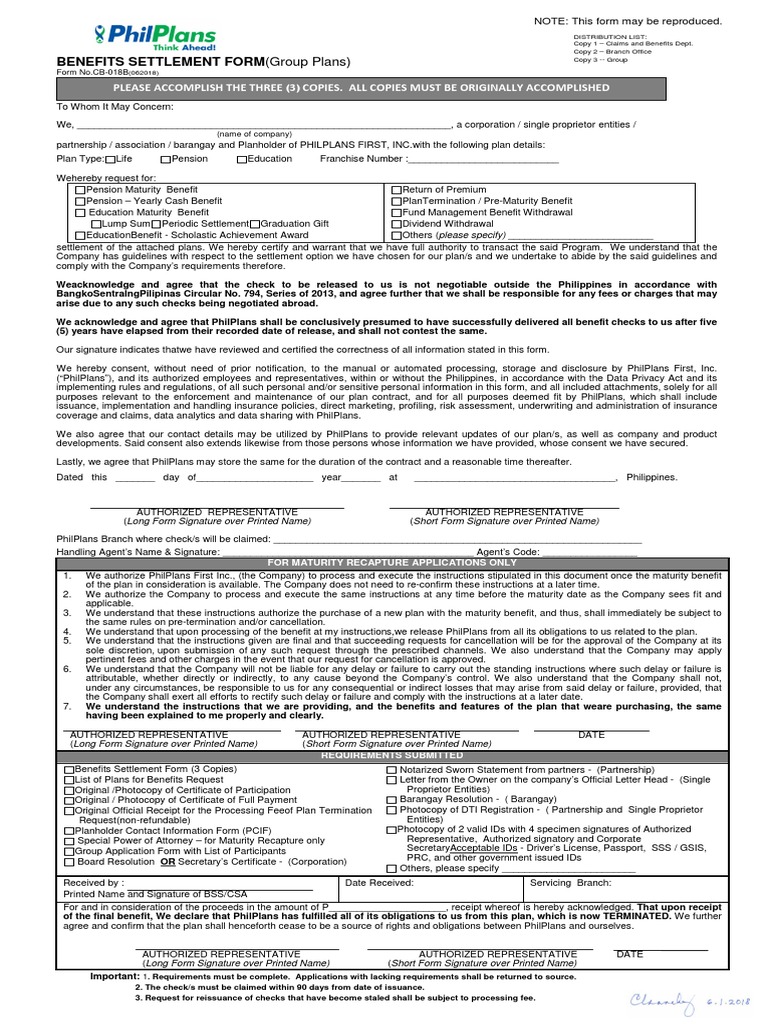 Benefits Settlement Form (Group Plans) | PDF | Identity Document ...