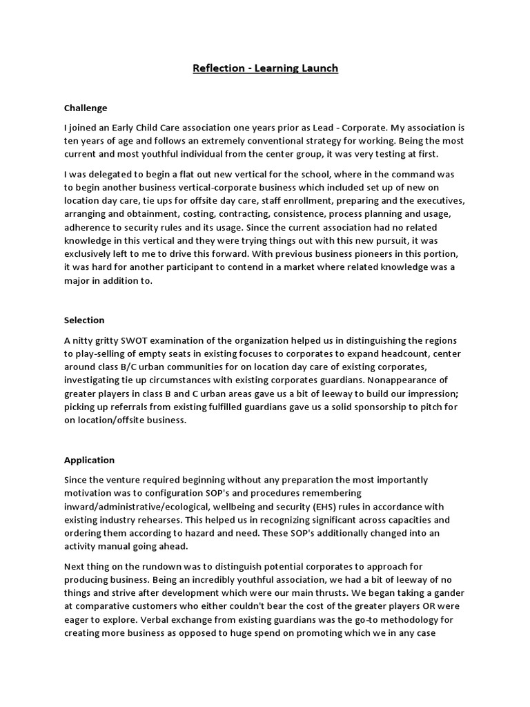 Reflection - Learning Launch: Challenge | PDF | Child Care | Relationships