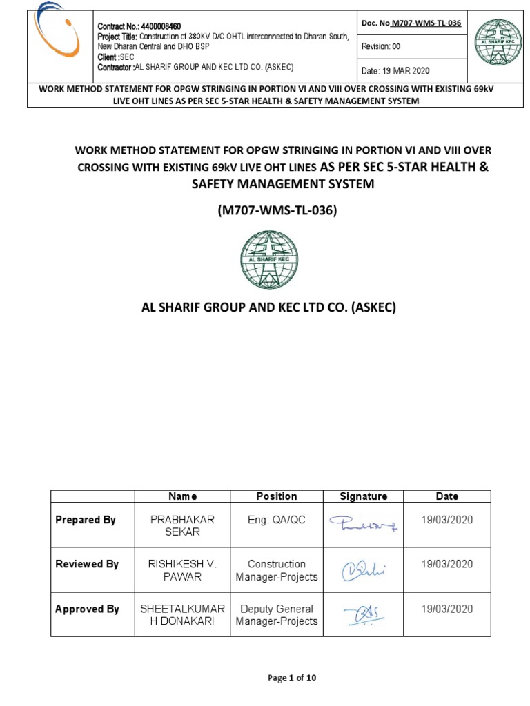 Work Method Statement For 69kV Live Line Crosssing in PVI and VIII ...