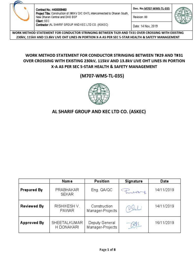 Work Method Statement For X-A T#31 To 34 | Download Free PDF ...
