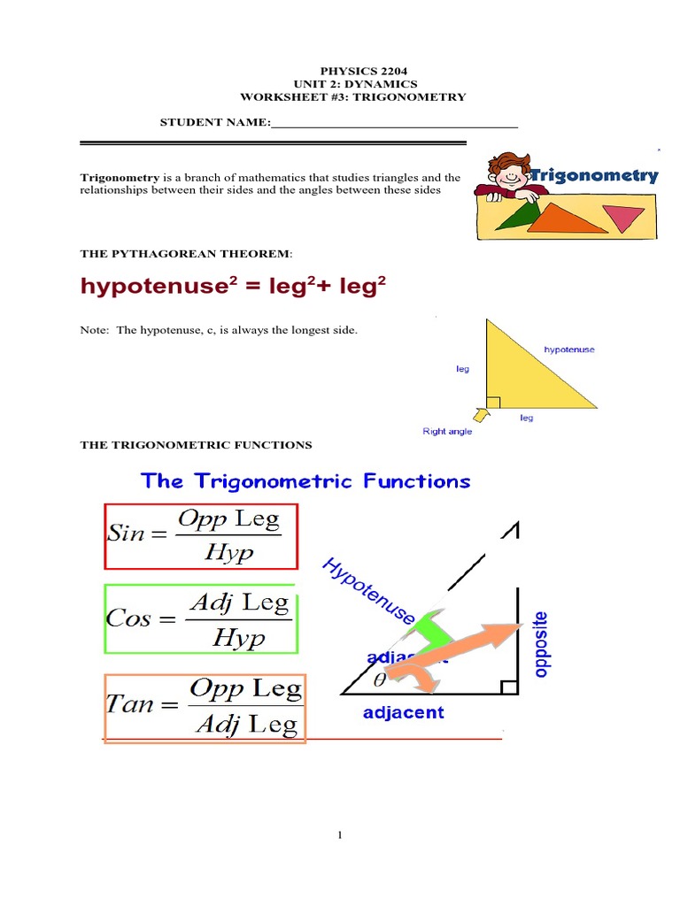 Physics 2204 Dynamics Worksheet 3 Trigonometry 2018 | PDF ...