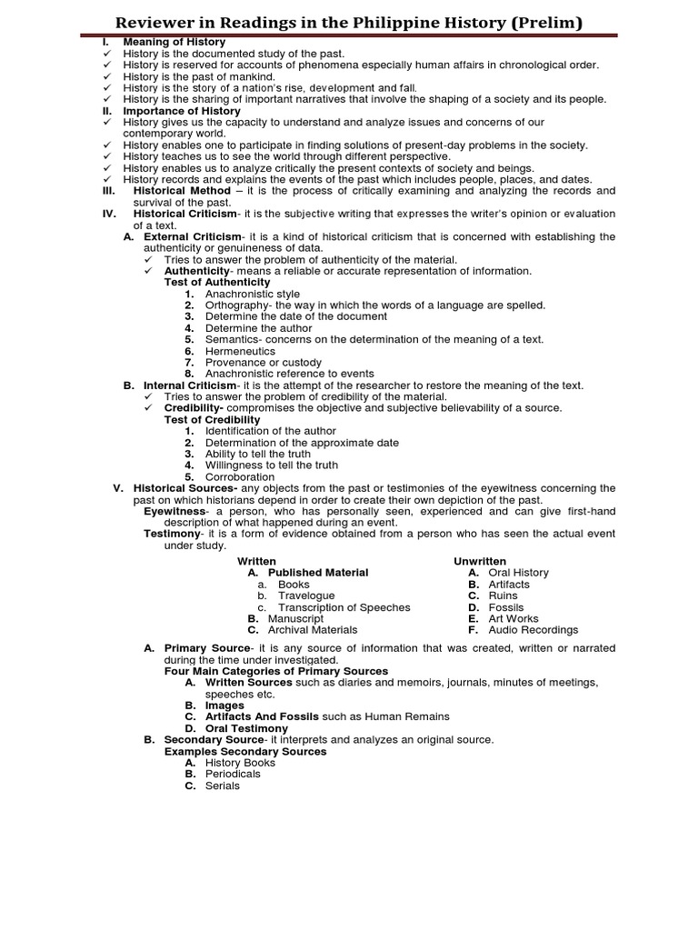 Prelim Reviewer in The Readings in The Philippine History 2nd Sem 2019 ...