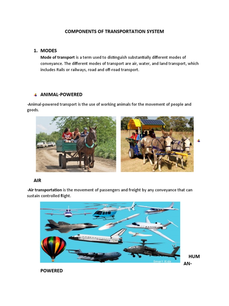 Components of Transportation System: Mode of Transport Is A Term Used ...