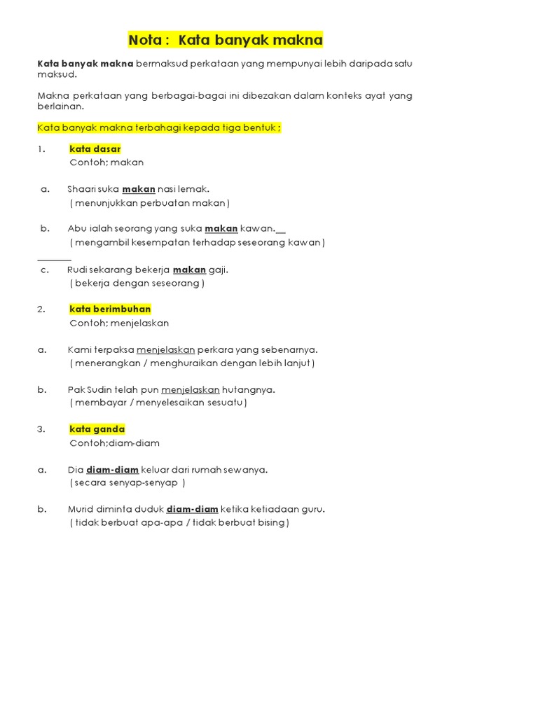 11Mei2020-Nota Dan Latihan - Kata Banyak Makna | PDF | Perjalanan | Seni & Disiplin Bahasa