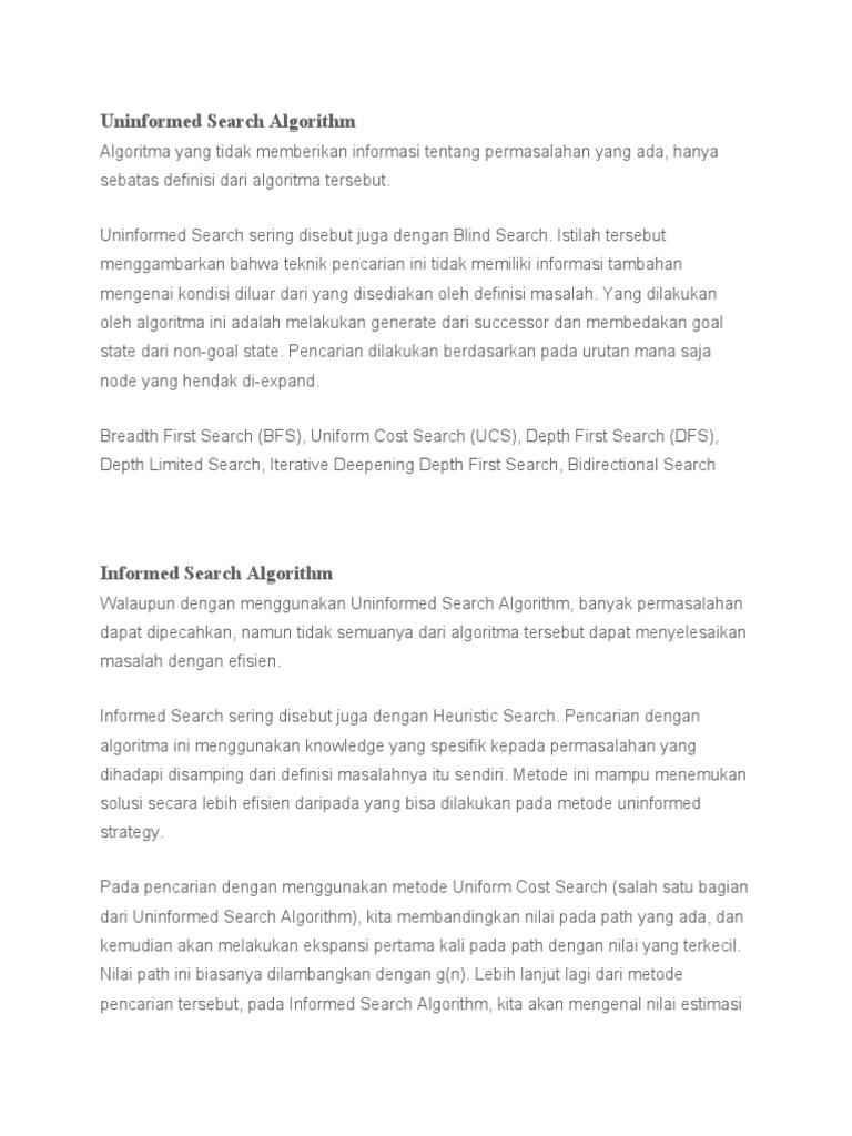 Uninformed Search Algorithm VS Informed Search Algorithm | PDF