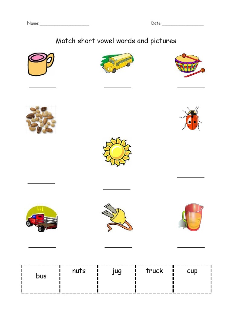 Match Short Vowel Words and Pictures | PDF