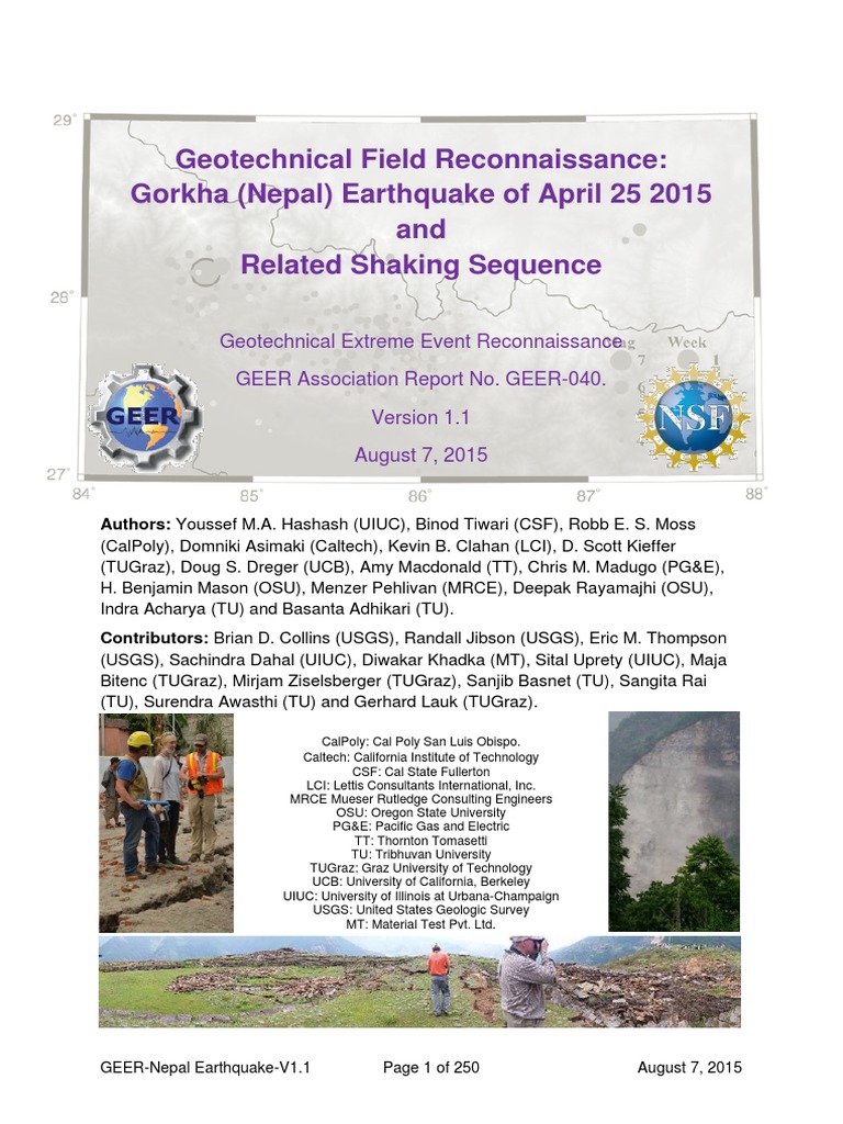 Nepal GEER Report V1 15 | PDF | Landslide | Earthquakes