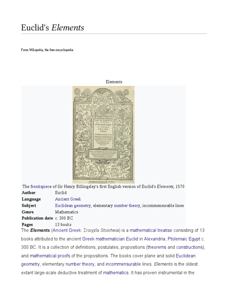 Euclid's Elements: A Foundational Work in Mathematics and its Logical ...