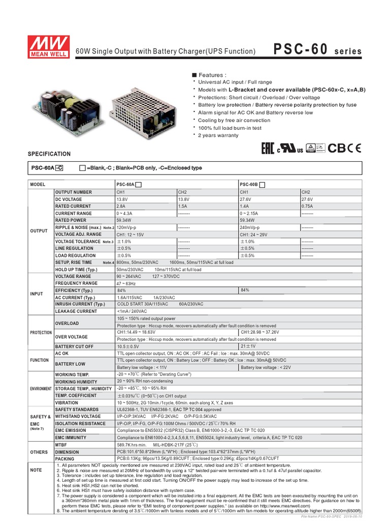 PSC 60 Spec | PDF | Power Supply | Electrical Components